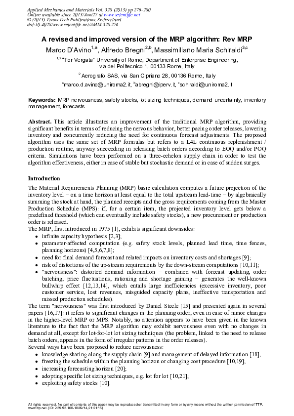 Pdf A Revised And Improved Version Of The Mrp Algorithm Rev Mrp