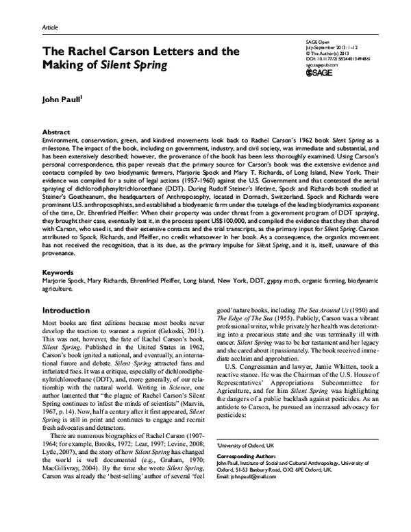 (PDF) The Rachel Carson letters and the making of Silent Spring