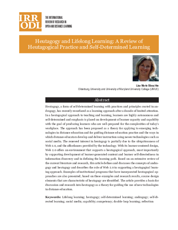 (PDF) Heutagogy and Lifelong Learning: A Review of Heutagogical ...
