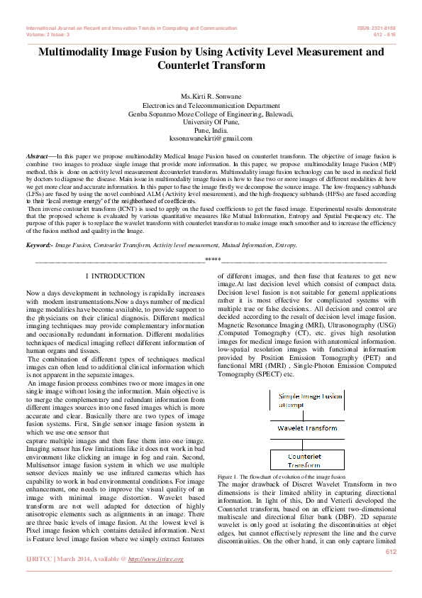 Pdf Multimodality Image Fusion By Using Activity Level Measurement And Counterlet Transform