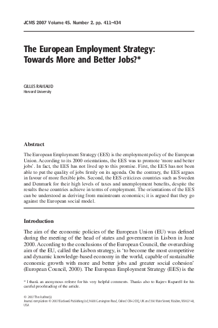 (PDF) The European Employment Strategy: Towards More and Better Jobs? &ast