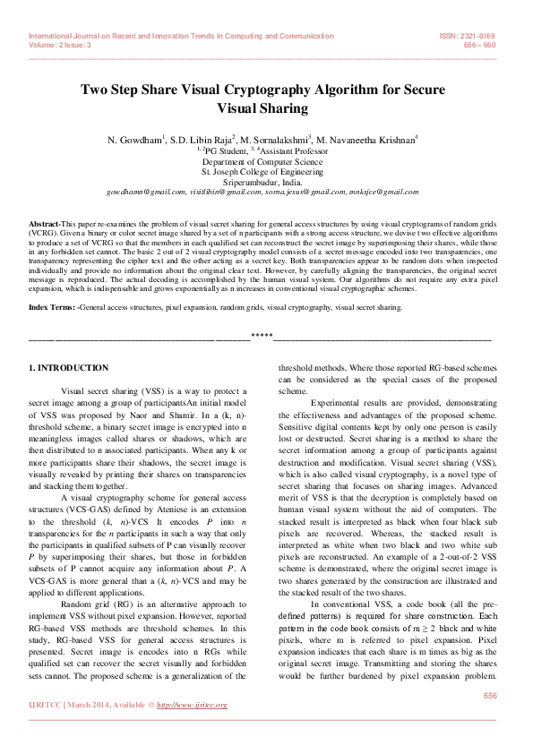 Pdf Two Step Share Visual Cryptography Algorithm For Secure Visual