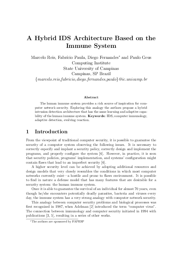 (PDF) A Hybrid IDS Architecture Based on the Immune System