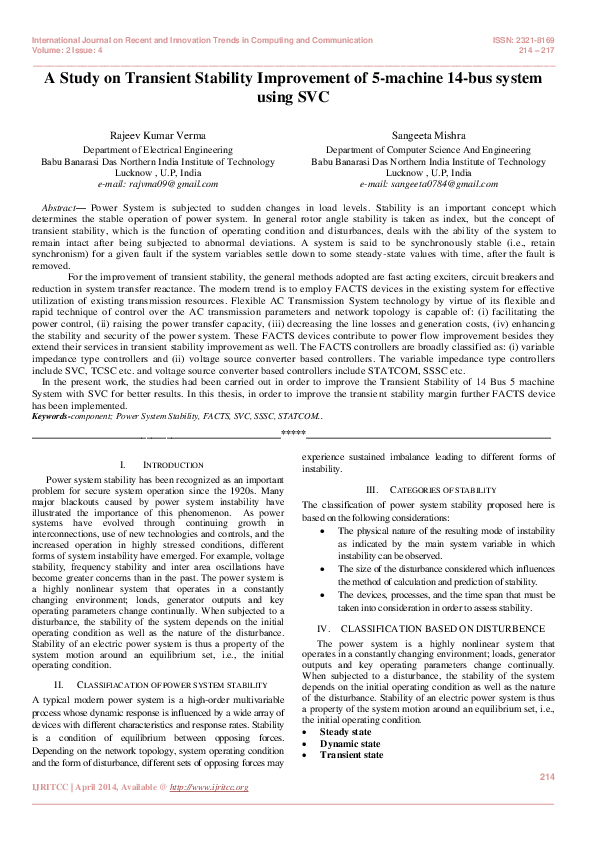 (PDF) A Study on Transient Stability Improvement of 5-machine 14-bus ...