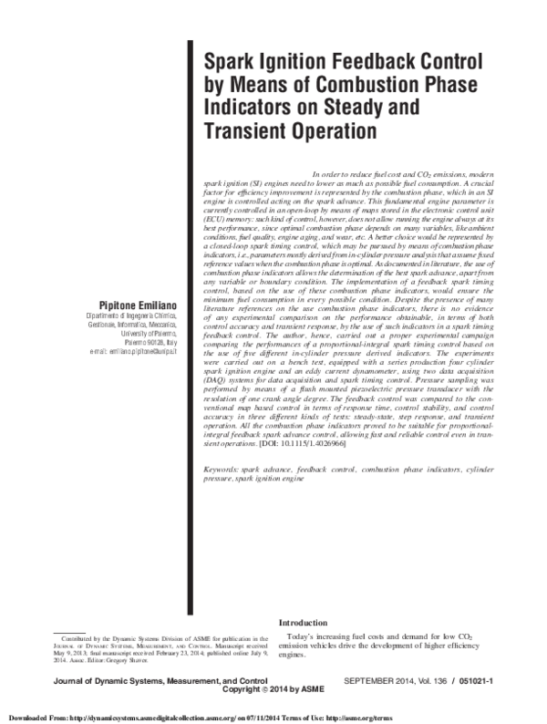 (PDF) Spark ignition feedback control by means of combustion phase ...