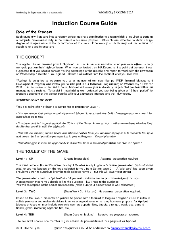 (DOC) Student Role in Induction Course Guide