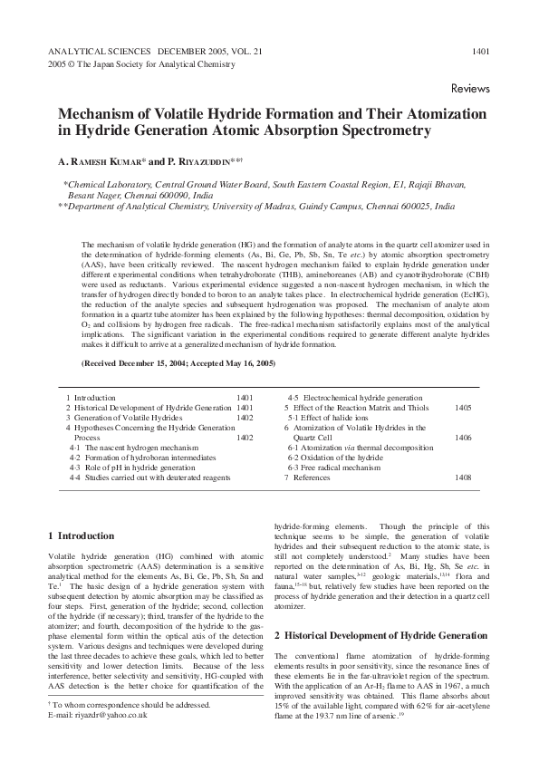 Introduction Mechanism of Volatile Hydride Formation and Their ...