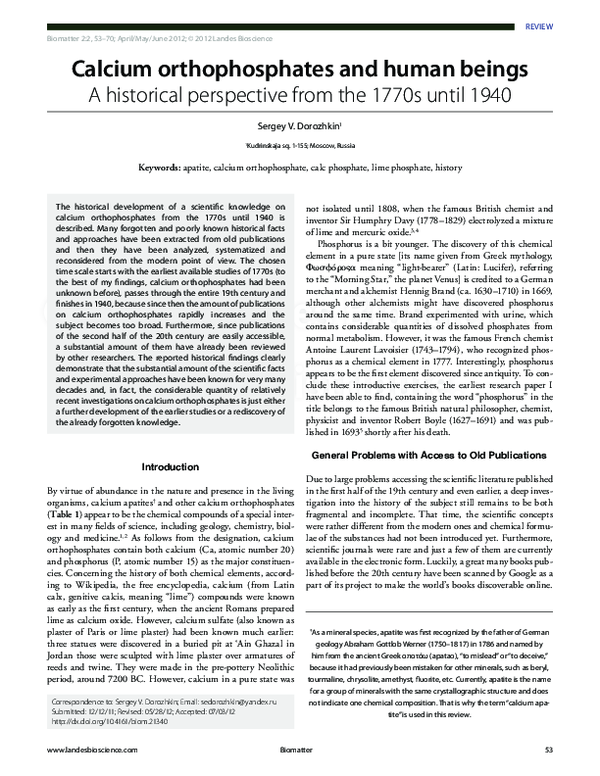(PDF) Calcium orthophosphates and human beings: A historical ...