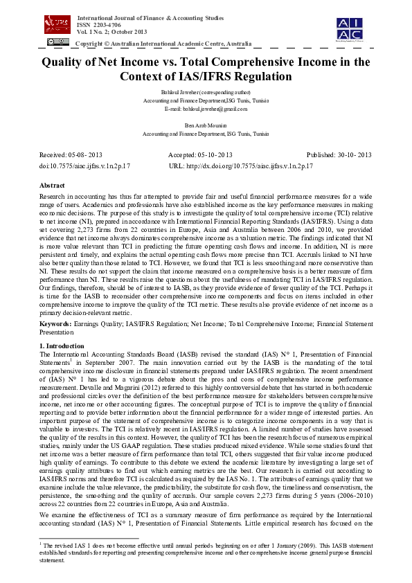 (PDF) Quality of Net Income vs. Total Comprehensive Income in the ...