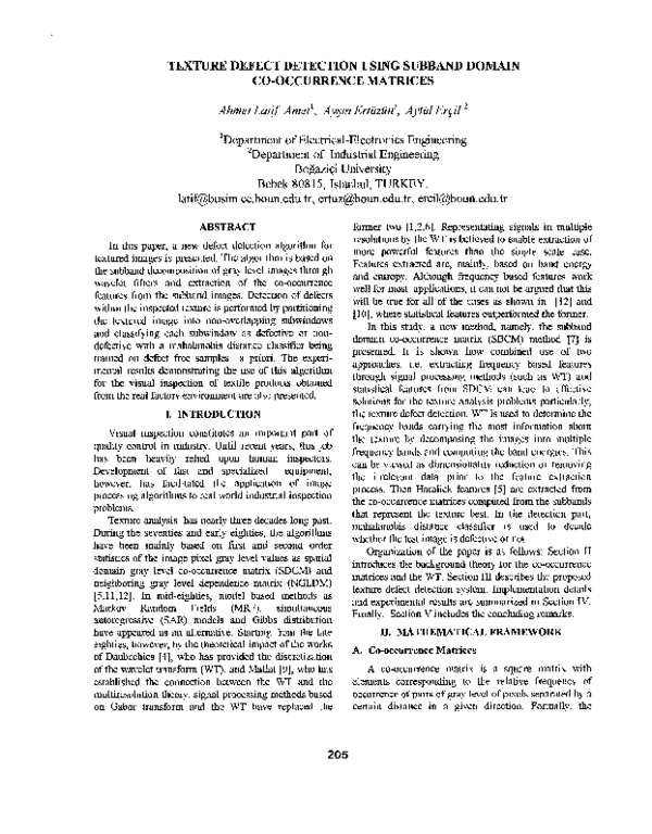 Pdf Texture Defect Detection Using Subband Domain Co Occurrence Matrices