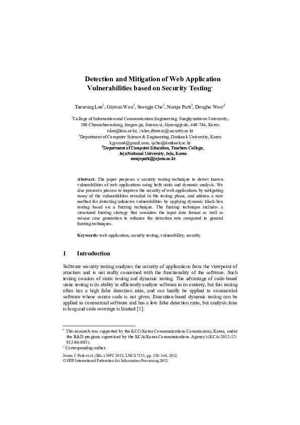 Detection And Mitigation Of Web Application Vulnerabilities Based On Security Testing