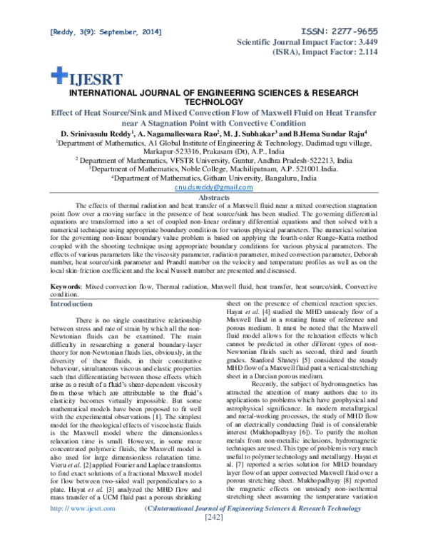 Pdf Effect Of Heat Source Sink And Mixed Convection Flow Of Maxwell