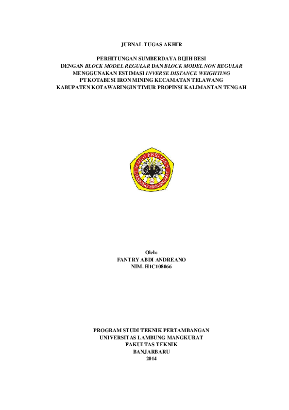 (PDF) PERHITUNGAN SUMBERDAYA BIJIH BESI DENGAN BLOCK MODEL REGULAR DAN ...
