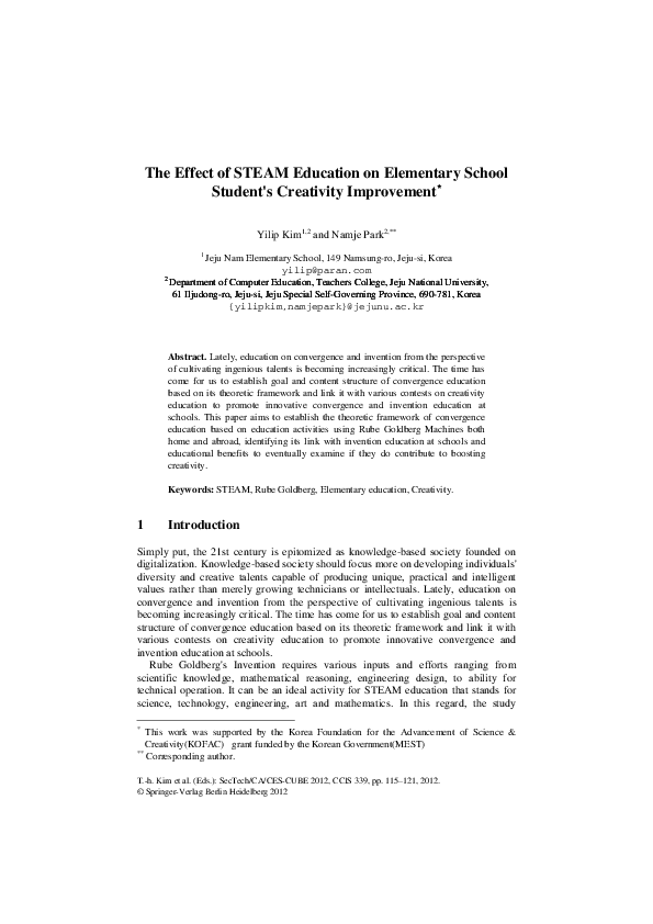 The Effect of STEAM Education on Elementary School Student’s Creativity ...