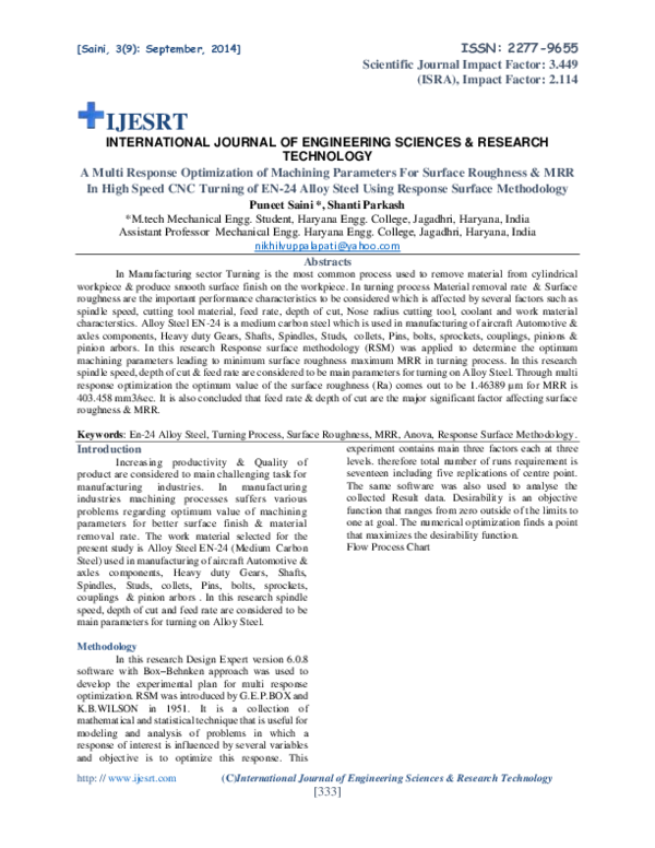 Pdf A Multi Response Optimization Of Machining Parameters For Surface