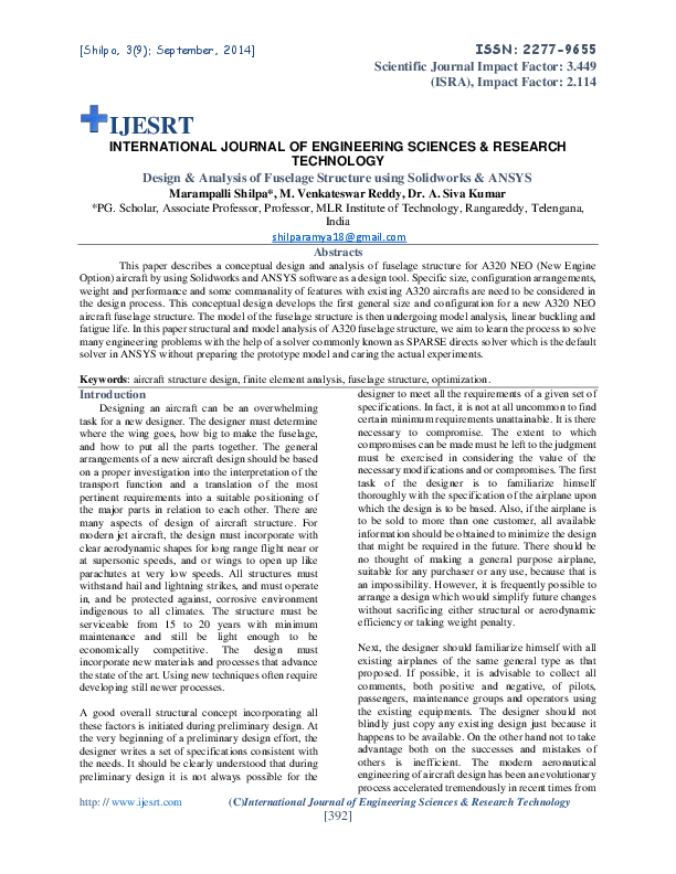 (PDF) Design & Analysis of Fuselage Structure using Solidworks & ANSYS