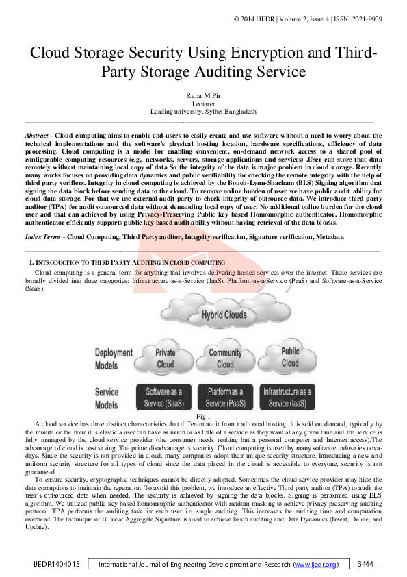 (PDF) Cloud Storage Security Using Encryption and Third-Party Storage Auditing Service