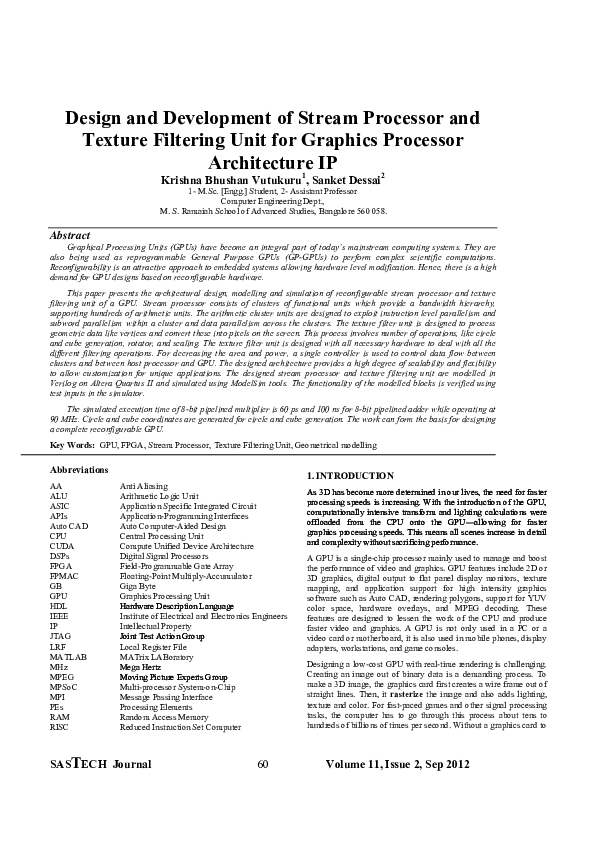 Design And Development Of Stream Processor And Texture Filtering Unit For Graphics Processor 5920