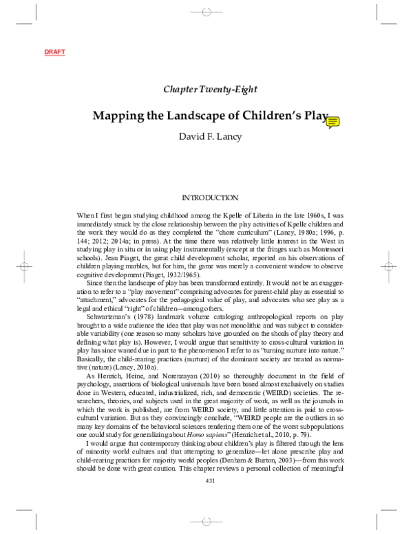 Mapping the Lanscape of Children's Play