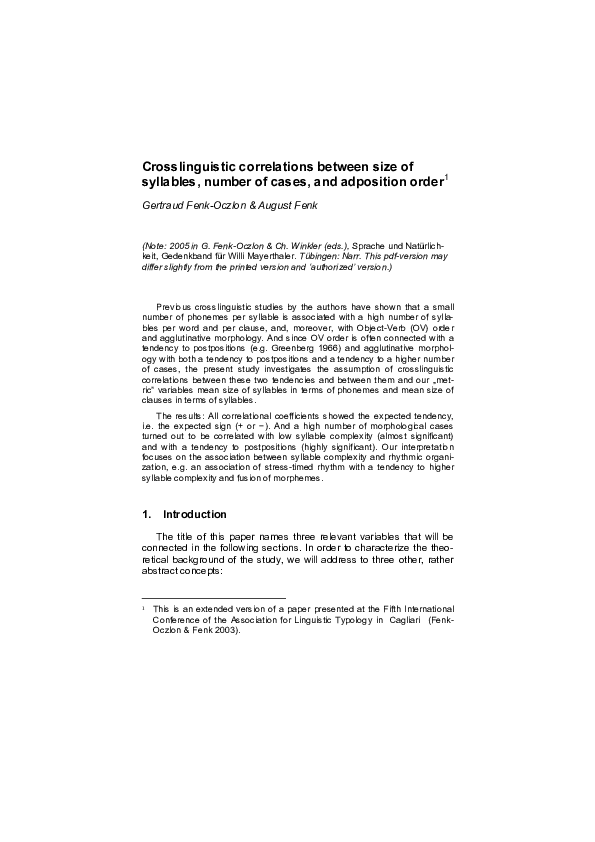 (PDF) Crosslinguistic correlations between size of syllables, number of ...