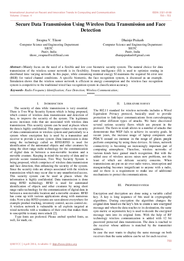 (PDF) Secure Data Transmission Using Wireless Data Transmission and ...