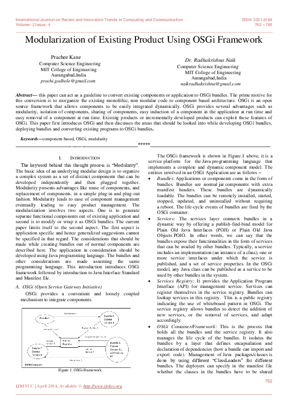 Pdf Modularization Of Existing Product Using Osgi Framework 