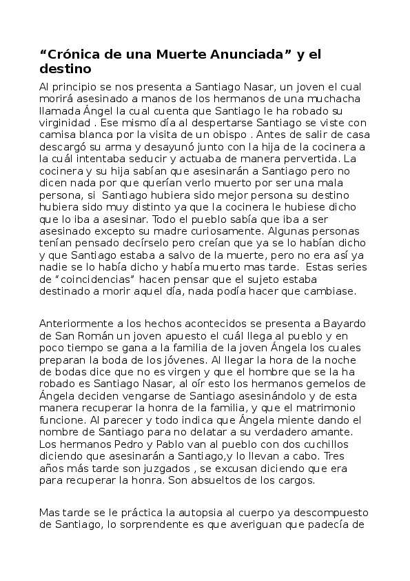 "Crónica de una Muerte Anunciada" y el destino