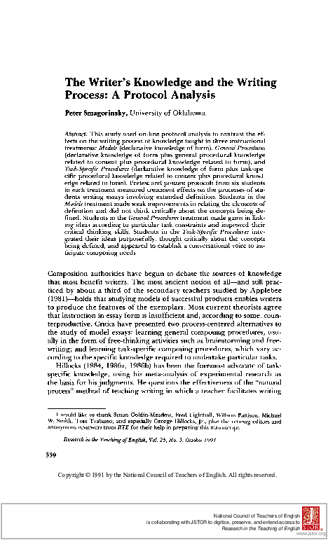 (PDF) Smagorinsky, P. (1991). The writer's knowledge and the writing ...