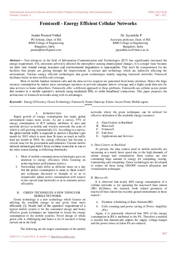 Pdf Femtocell Energy Efficient Cellular Networks