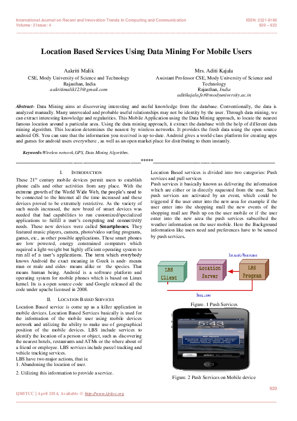 Pdf Location Based Services Using Data Mining For Mobile Users