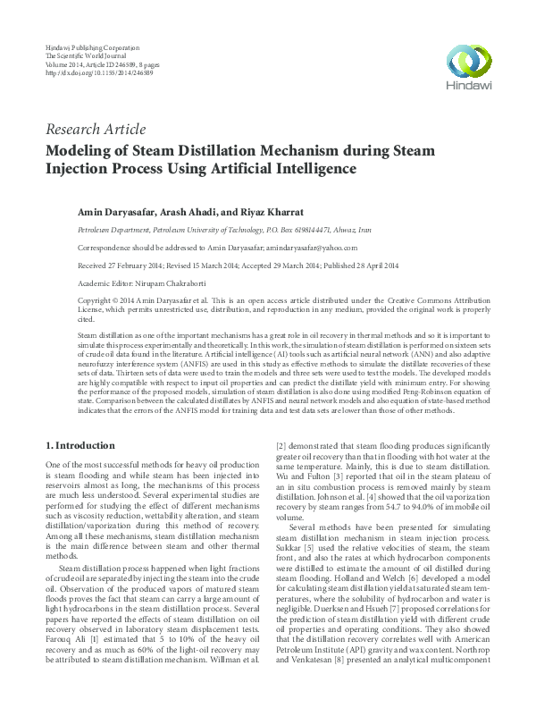 (PDF) Modeling of Steam Distillation Mechanism during Seam Injection Process Using Artificial ...