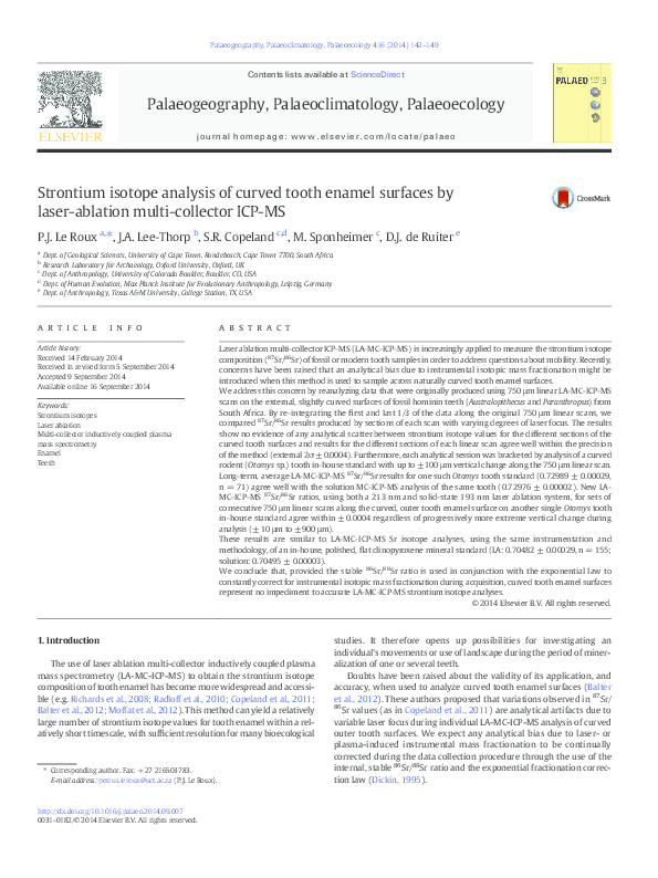 (PDF) Strontium isotope analysis of curved tooth enamel surfaces by ...