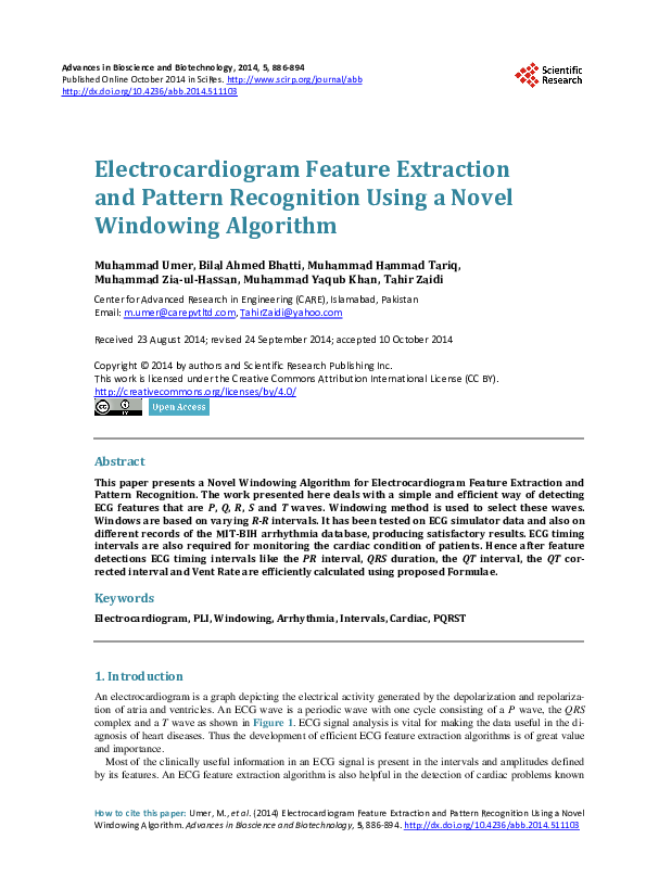 Pdf Electrocardiogram Feature Extraction And Pattern Recognition Using A Novel Windowing Algorithm