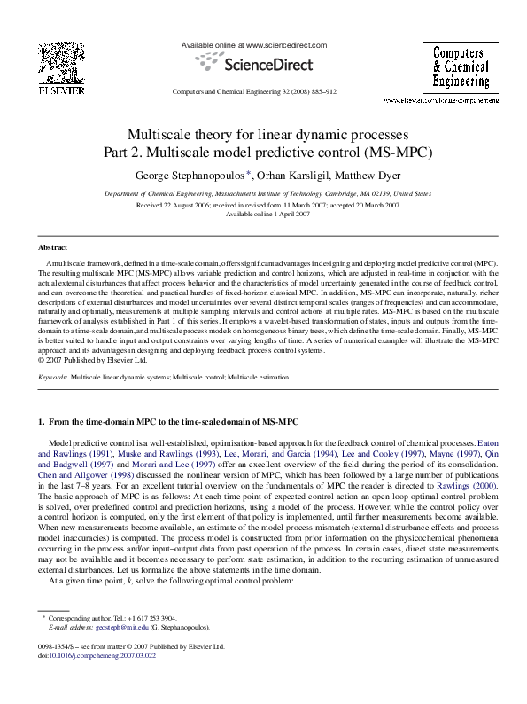 (PDF) Multiscale theory for linear dynamic processes:: Part 2. Multiscale model predictive ...