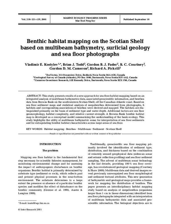 (PDF) Benthic habitat mapping on the Scotian Shelf based on multibeam bathymetry, surficial ...