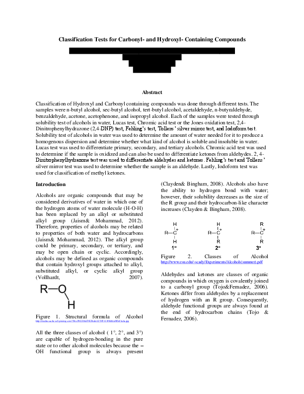 (DOC) Classification Tests for Carbonyl-and Hydroxyl-Containing Compounds