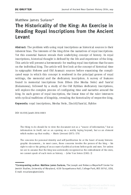 (PDF) The Historicality of the King: An Exercise in Reading Royal ...
