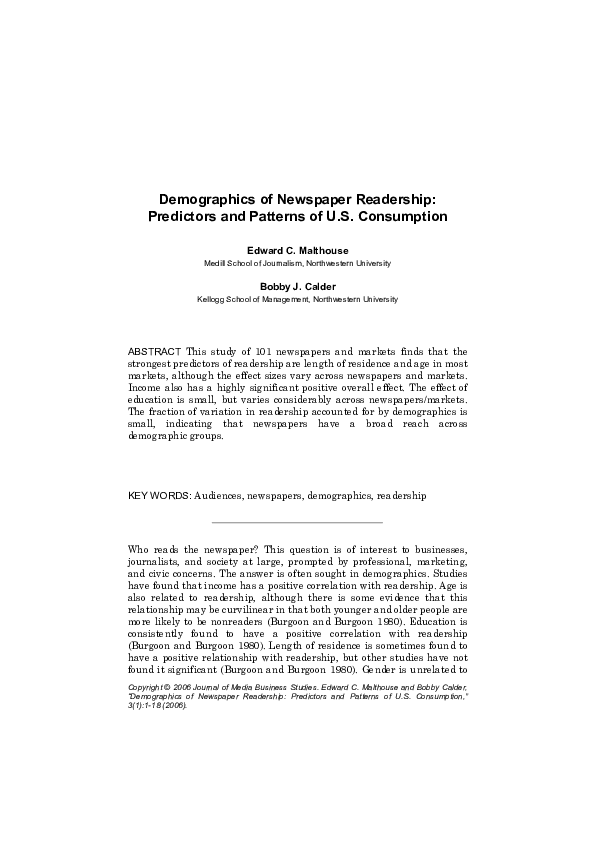 (PDF) Demographics of Newspaper Readership: Predictors and Patterns of ...