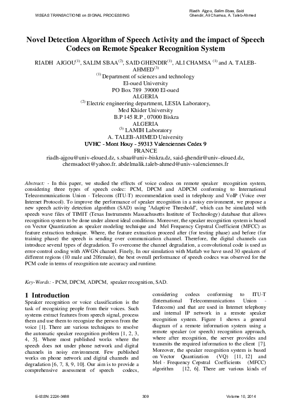 Pdf Novel Detection Algorithm Of Speech Activity And The Impact Of Speech Codecs On Remote