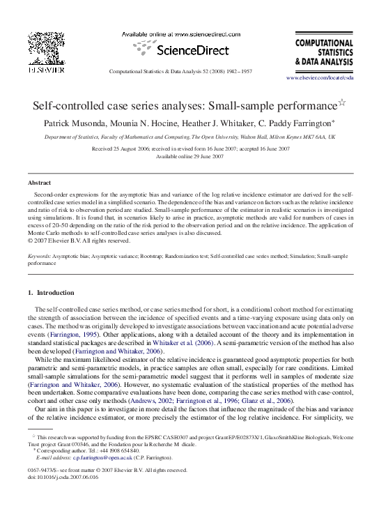 (PDF) Self-controlled case series analyses: Small-sample performance ଁ