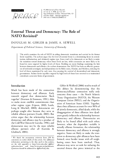 (PDF) External Threat and Democracy: The Role of NATO Revisited