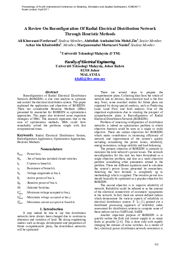 Pdf A Review On Reconfiguration Of Radial Electrical Distribution Network Through Heuristic
