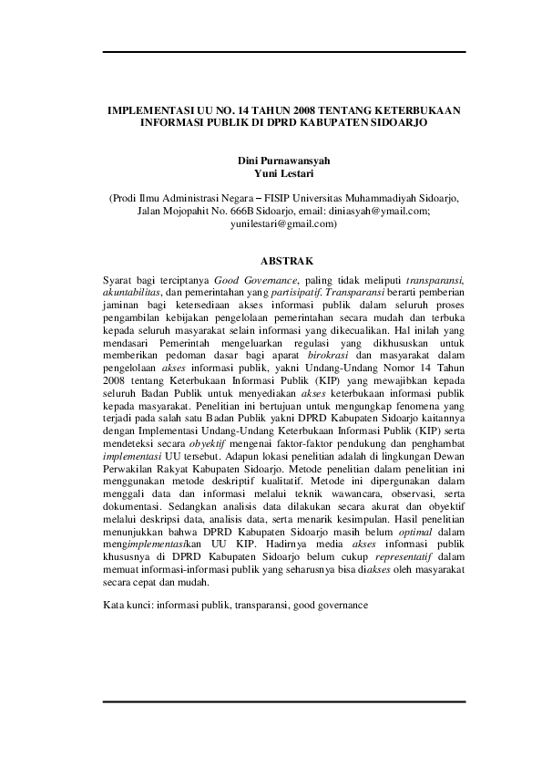 (PDF) Implementasi Uu No. 14 Tahun 2008 Tentang Keterbukaan Informasi Publik Di Dprd Kabupaten ...