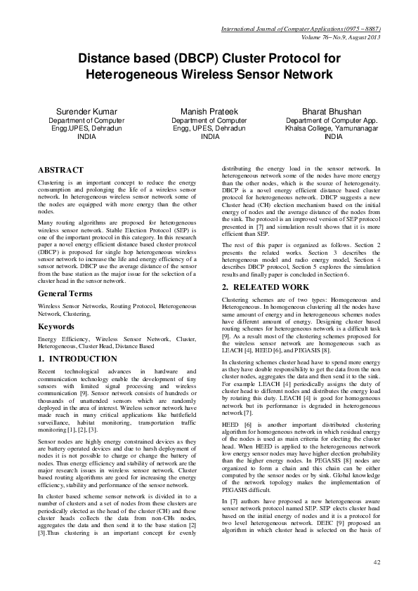 (PDF) Distance based (DBCP) Cluster Protocol for Heterogeneous Wireless Sensor Network