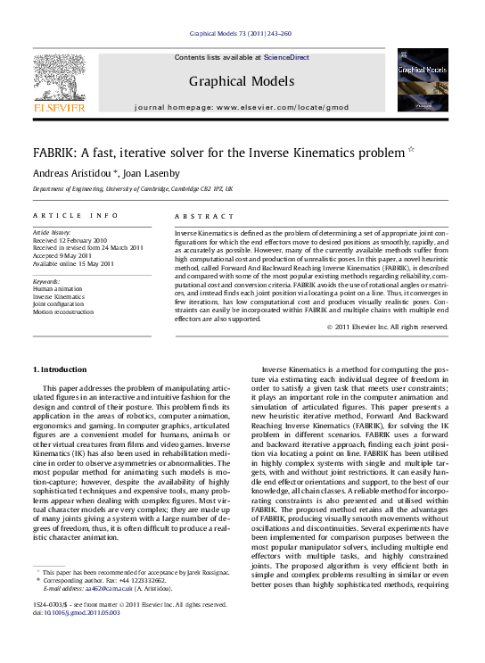 Pdf Fabrik A Fast Iterative Solver For The Inverse Kinematics Problem