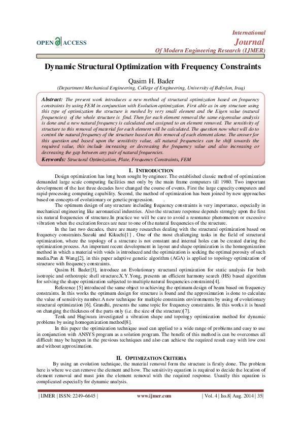 (PDF) Dynamic Structural Optimization with Frequency Constraints