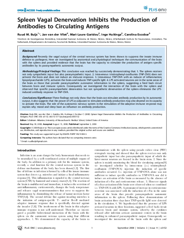 (PDF) Spleen Vagal Denervation Inhibits the Production of Antibodies to ...