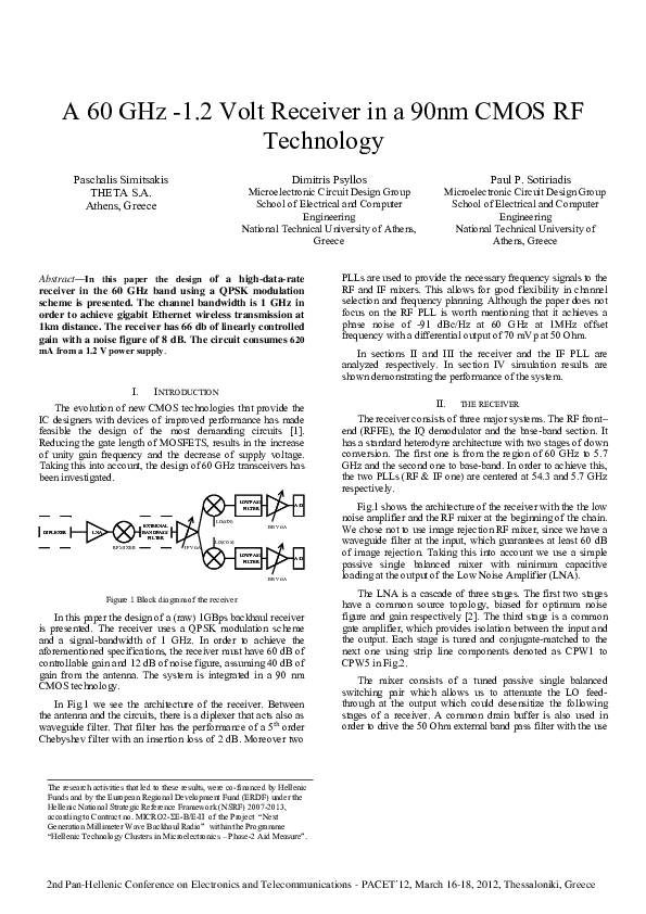 (PDF) A 60 GHz -1.2 Volt Receiver in a 90nm CMOS RF Technology