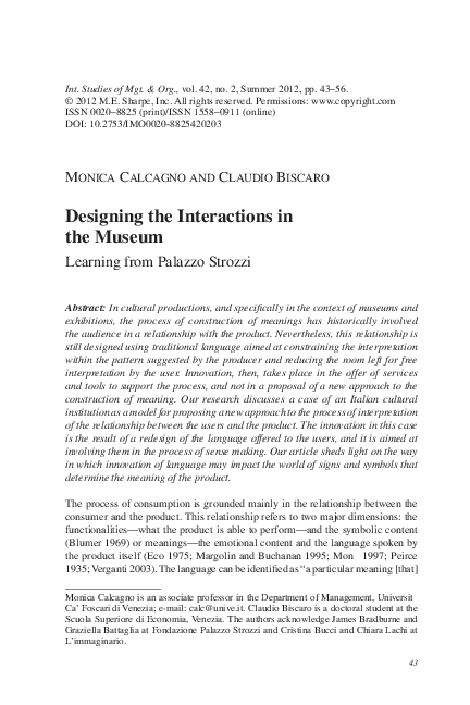 Pdf Designing The Interactions In The Museum Learning From Palazzo Strozzi