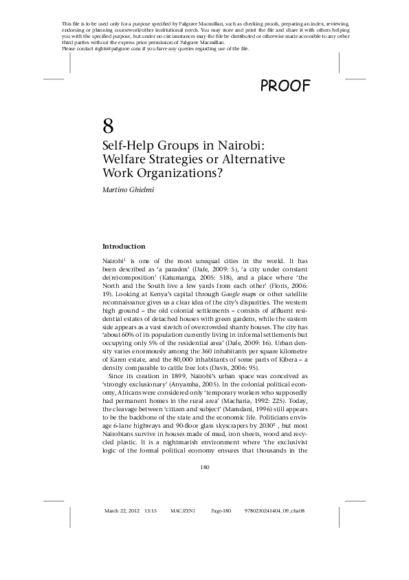 (PDF) Self-Help Groups in Nairobi: Welfare Strategies or Alternative ...